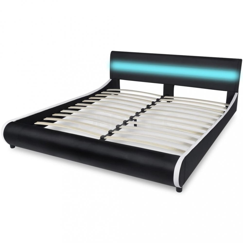 vidaXL Rám postele s LED světlem černý umělá kůže 180 x 200 cm ...